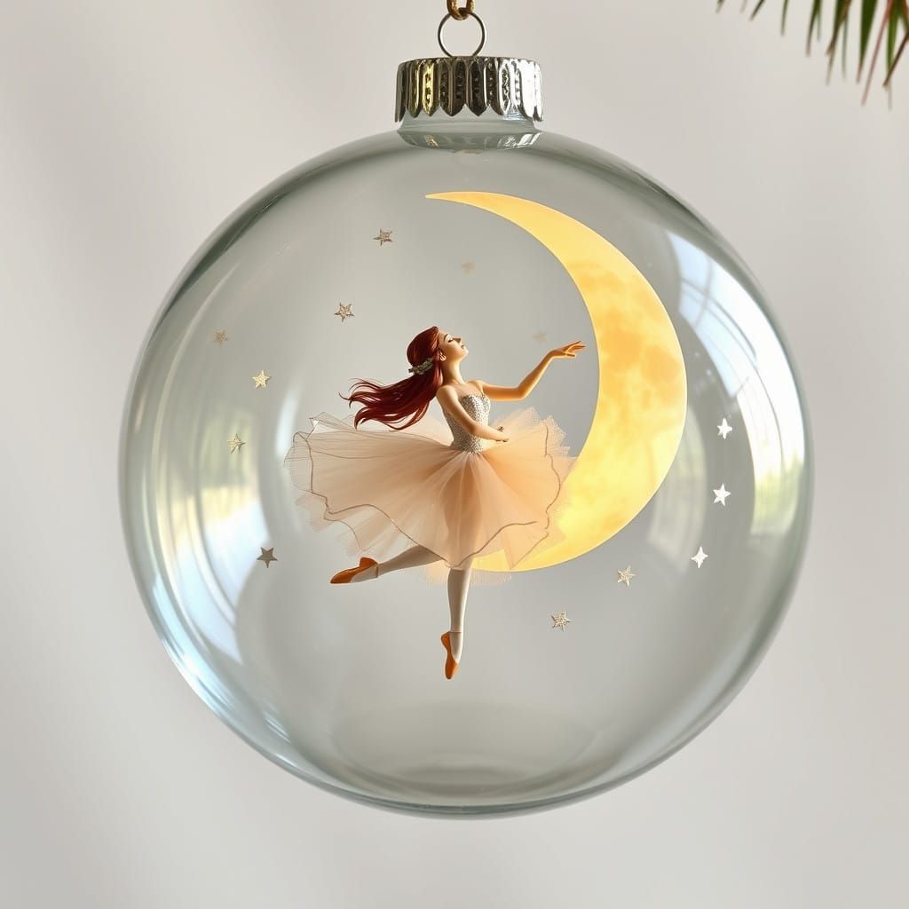 Ballerina Dancer on Clear Glass Orb, Surrounded by... - AI Art