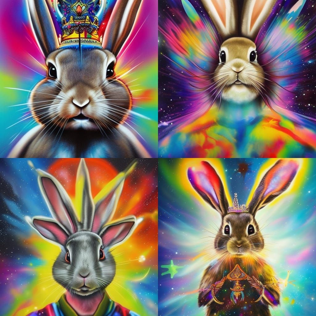A godly rabbit king with a floating halo-like crown in deep space - AI ...