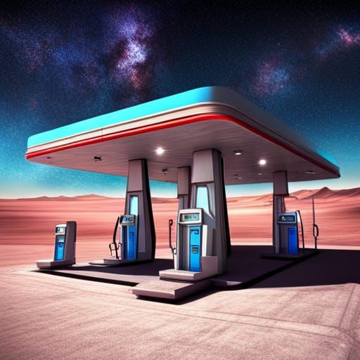 Retro future gas station in space. - AI Generated Artwork - NightCafe ...