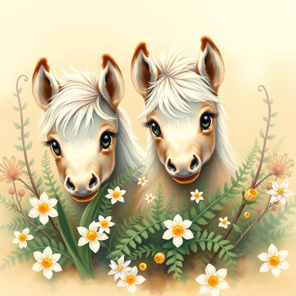 Shetland Ponies, Flowers - Shetland Ponies, Flowers