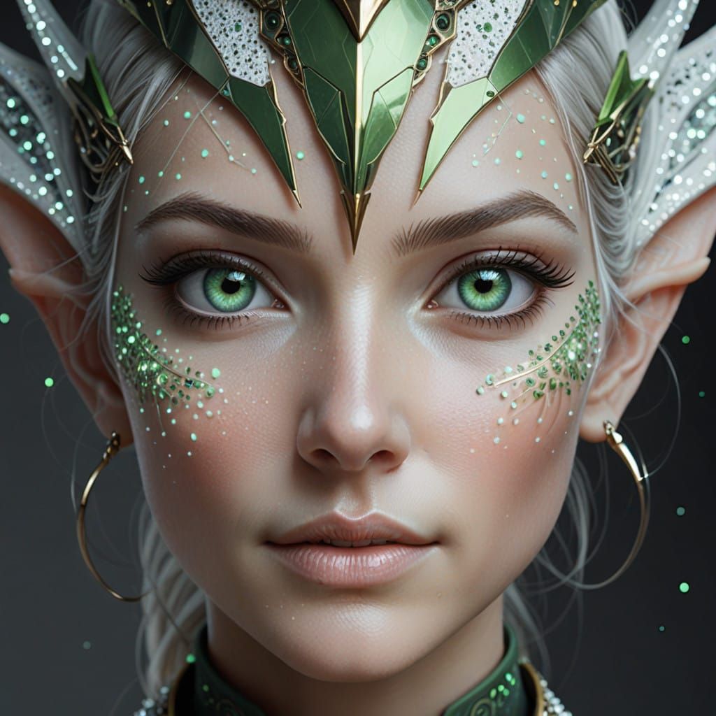 Surreal Futuristic Portrait of a Green-Eyed Elven ... - AI Art
