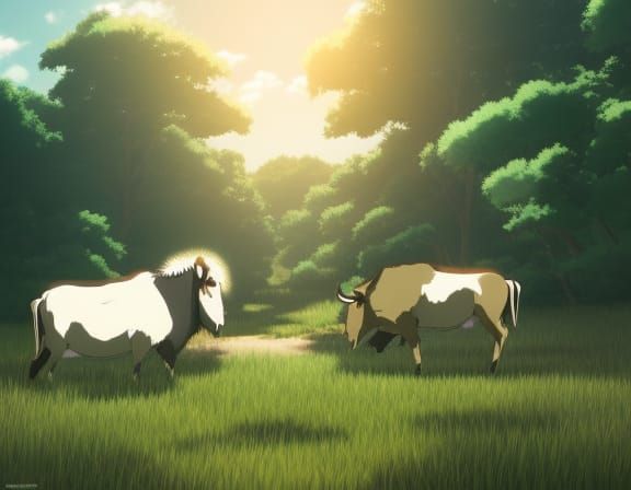 white buffalo and a white buffalo calf Studio Ghibli, Anime Key Visual ...