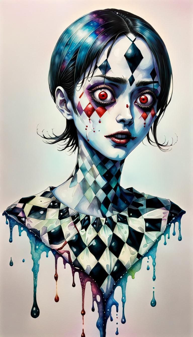 🥶👽, virteous, harlequin, alcohol ink, Hyperdetailed, terrifying, beautiful, Junji Ito, Frank Wu ...