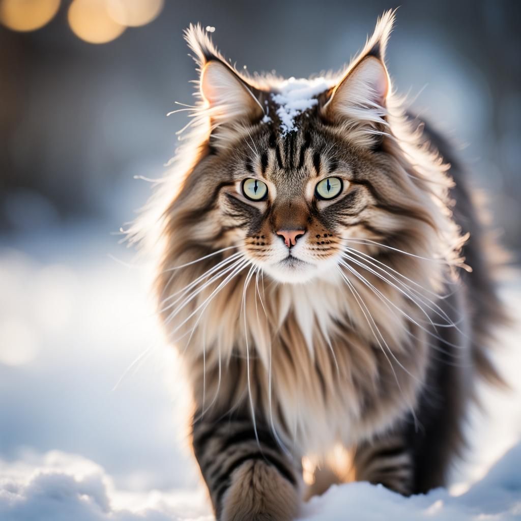 a maincoon cat stroling through the snow - AI Generated Artwork ...