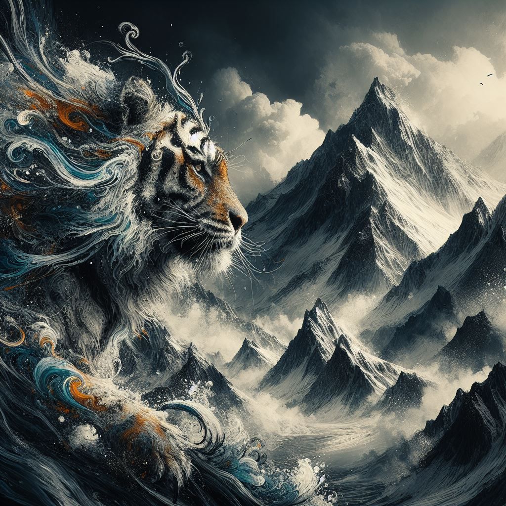 Tiger ink mountains - AI Generated Artwork - NightCafe Creator