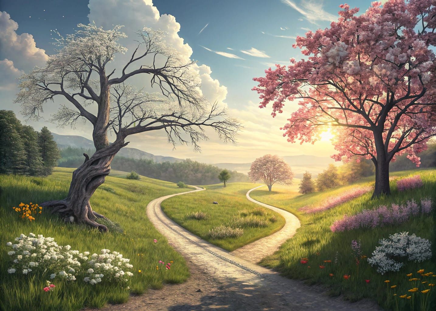 A Photorealistic Y-Junction Where Contrasting Path... - AI Art