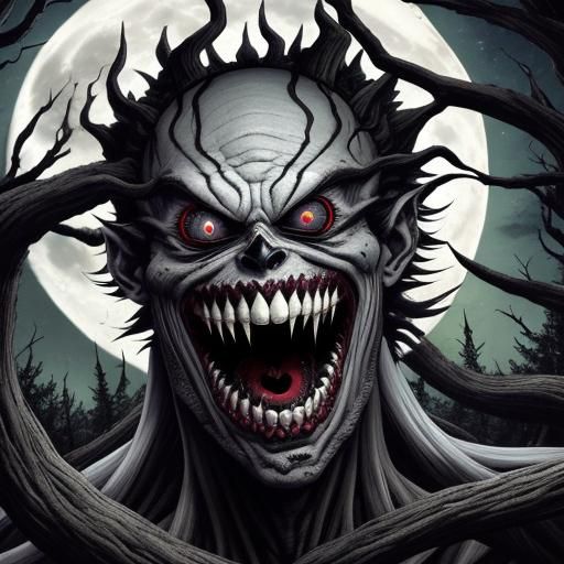 A creepy face in front of a full moon, by Aleksander Gierymski, digital ...