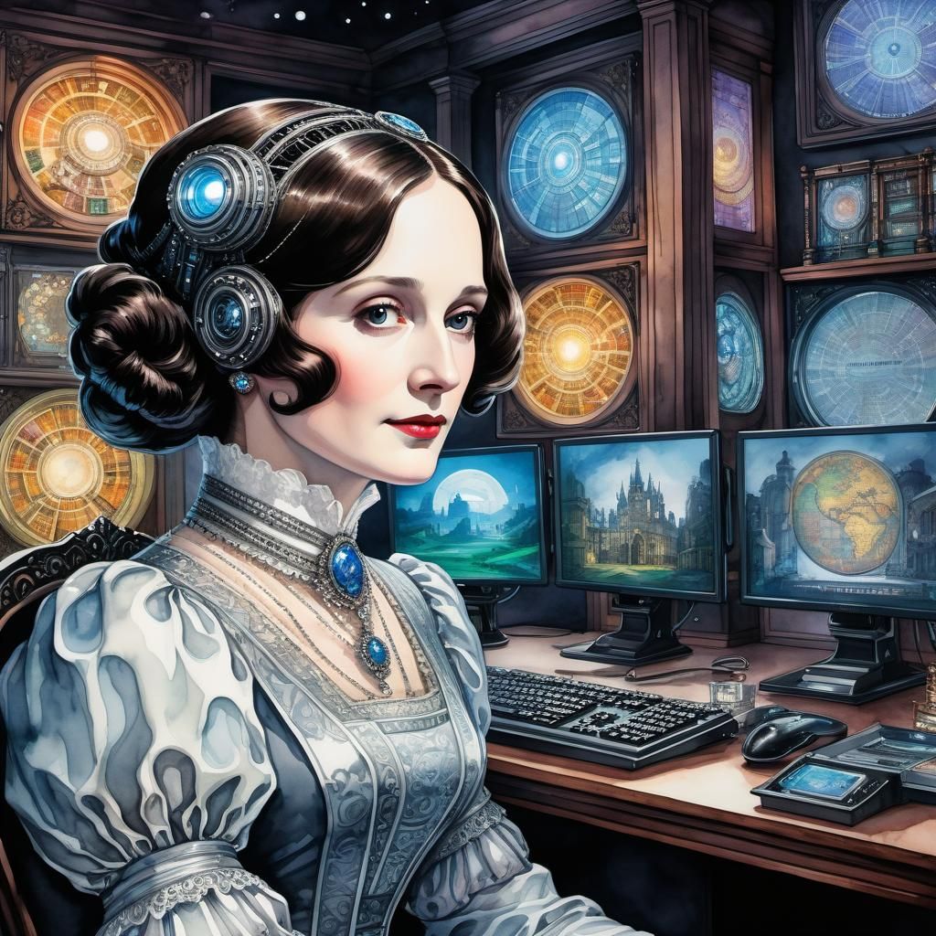 ada lovelace first programmer in her new gaming room - AI Generated ...