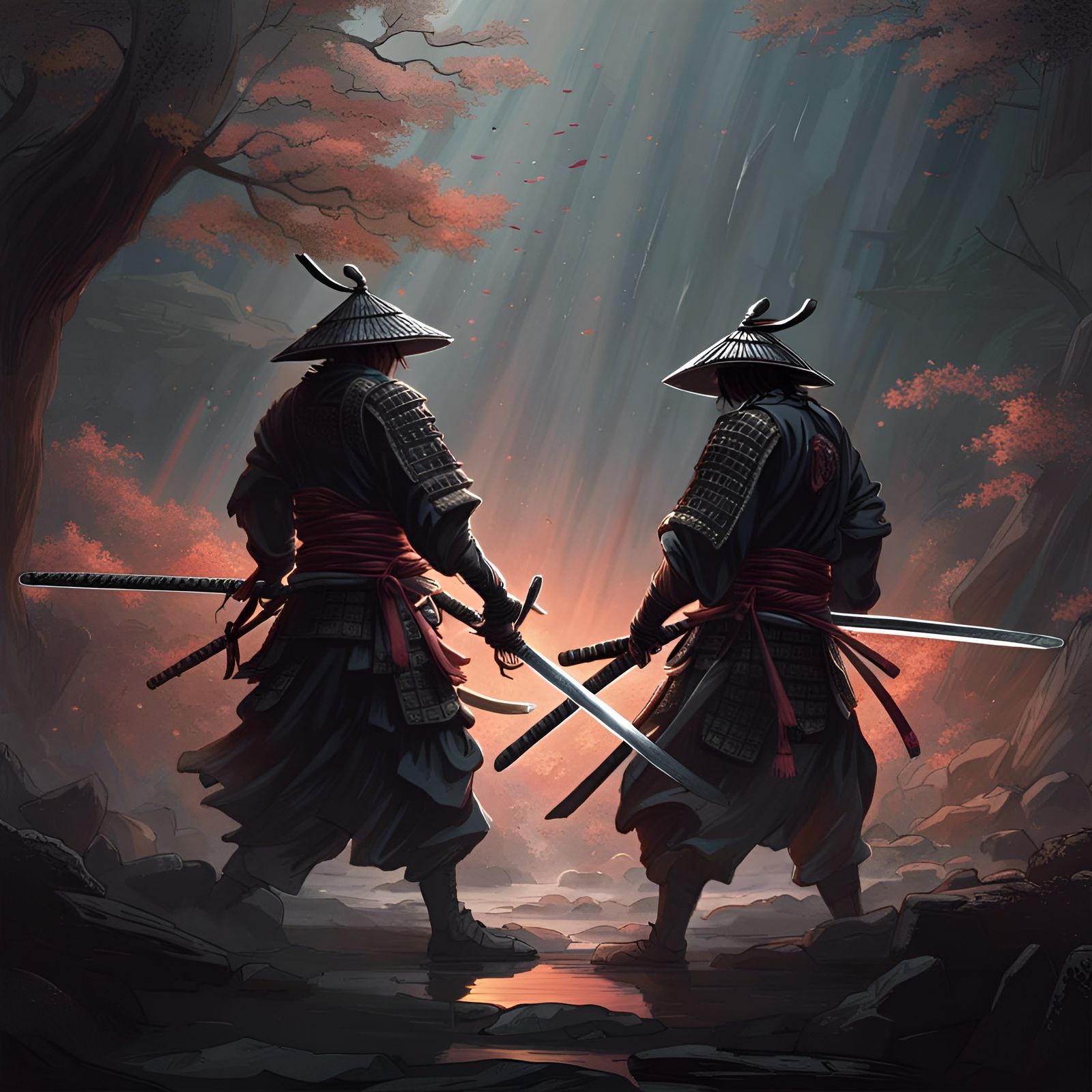 Two Japanese samurais. Holding a samurai sword. In a battle. High ...