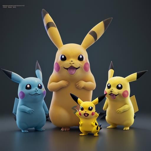 A pikachu with his multi-colored pikachu family - AI Generated Artwork ...