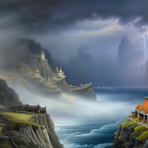 Cliffside Fantasy Village - AI Generated Artwork - NightCafe Creator