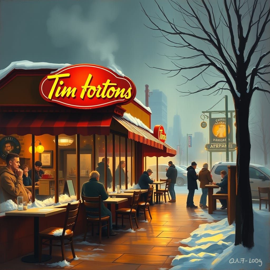 Tim Hortons - Cozy Tim Hortons Coffee Shop on a Winter Morni...