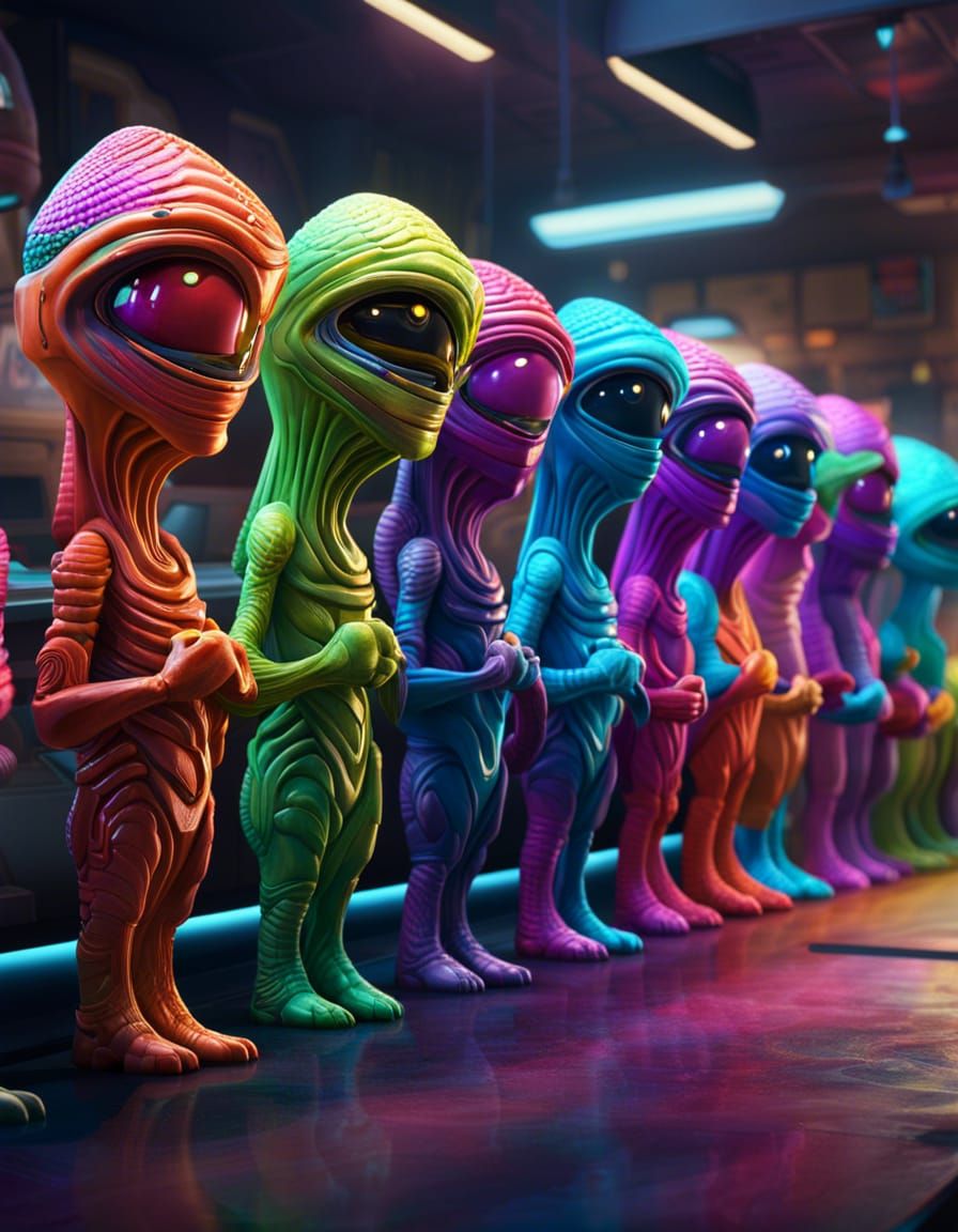 Little Aliens Standing In A Row - AI Generated Artwork - NightCafe Creator