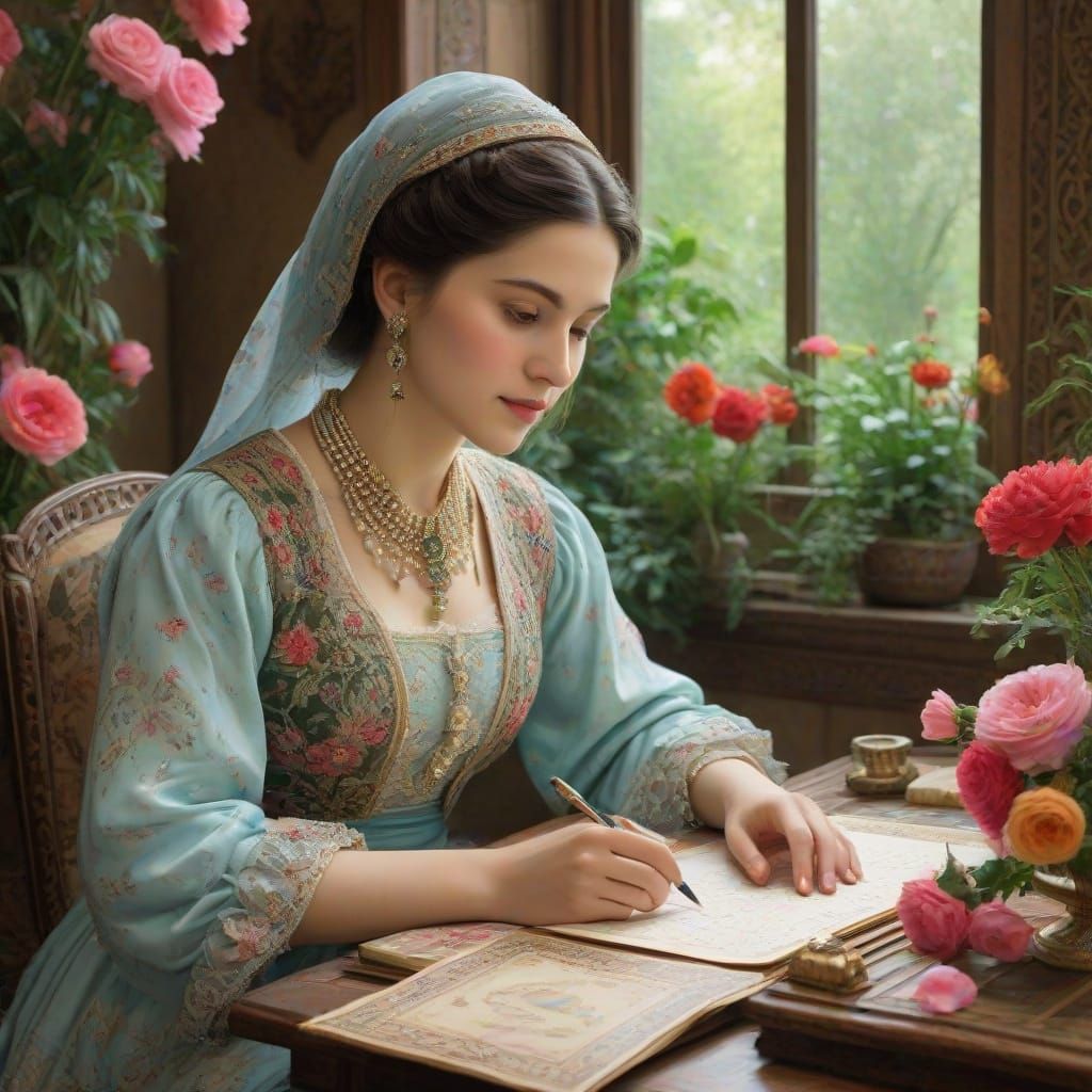 tajik princess writing Valentine's Day Card 💌💖 - AI Art