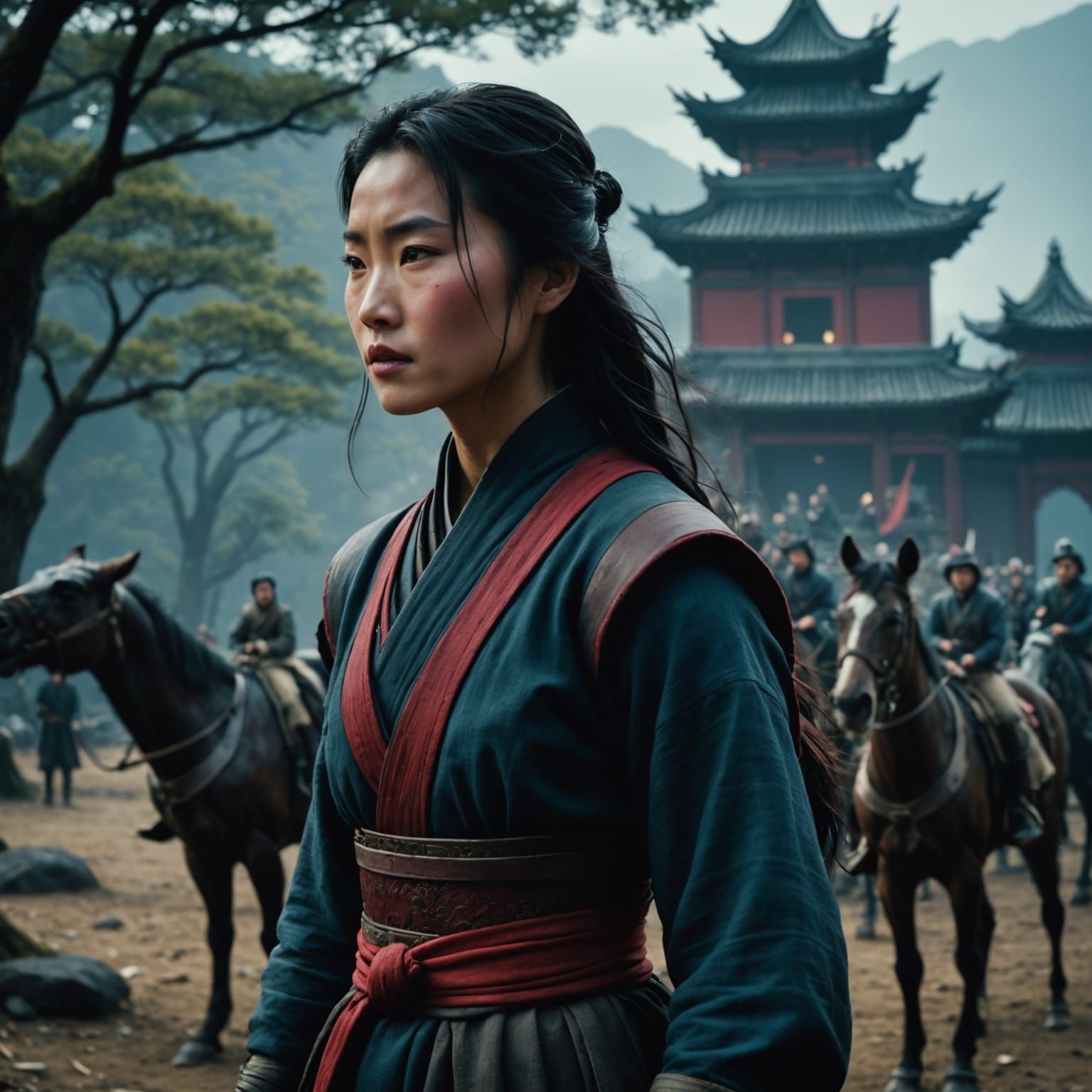 Ethereal Disney Mulan Portrayal in Dark Gothic Cin... - AI Art