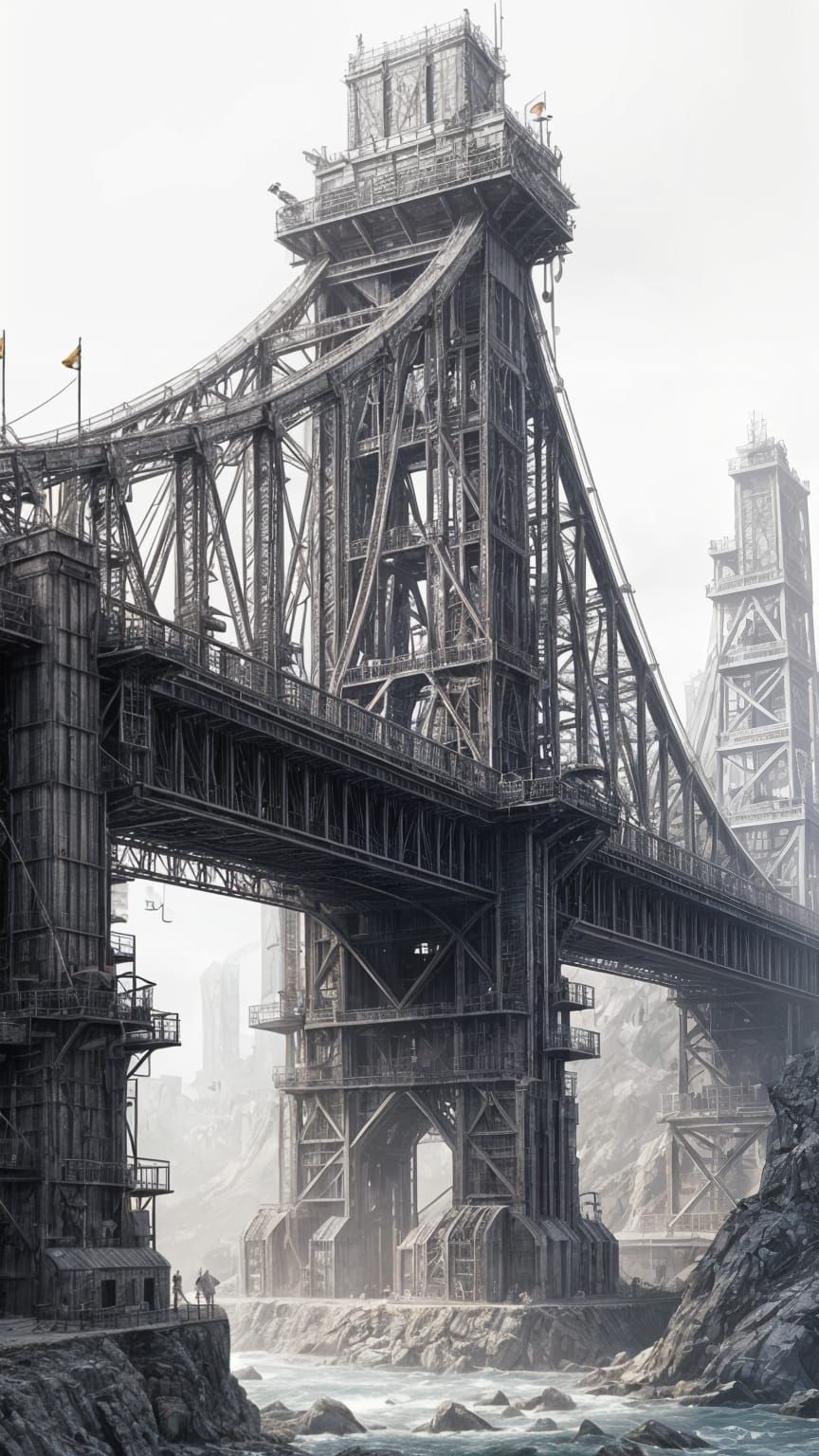 industrial iron bridge sci-fi engineering drawing