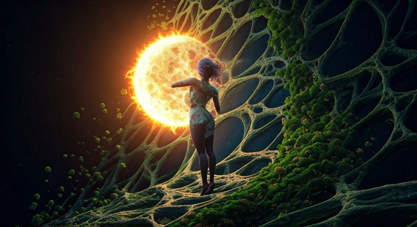Cosmic Surrealist Woman Emerges from Mycelium Netw... - AI Art