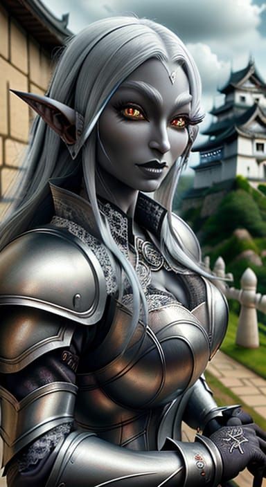 Goth Cyborg Drow Elf - Cyberpunk Goth Drow Elf Lady in Intri...