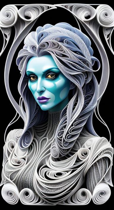 Cyberpunk Lady Xenomorph in Fractal Bloom Dreamsca... - AI Art