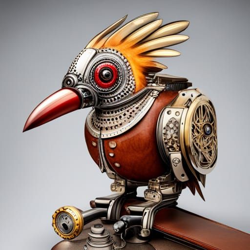 Cockatoo bird Robot mechanical automaton steampunk hyperdetailed ...