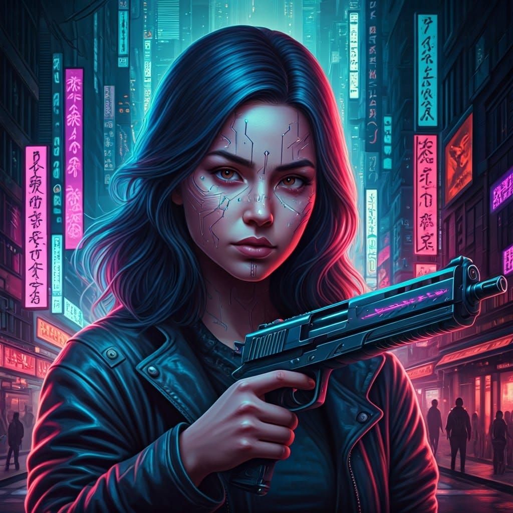 Neon Assassin: A Cyberpunk Vision - Glowing Cyberpunk Warrio...