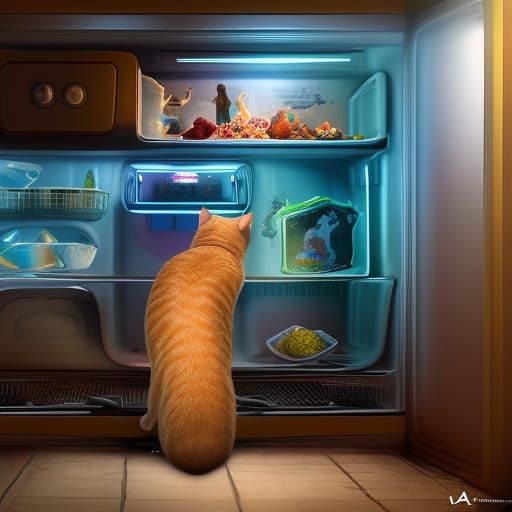 Cat in refrigerator - AI Generated Artwork - NightCafe Creator