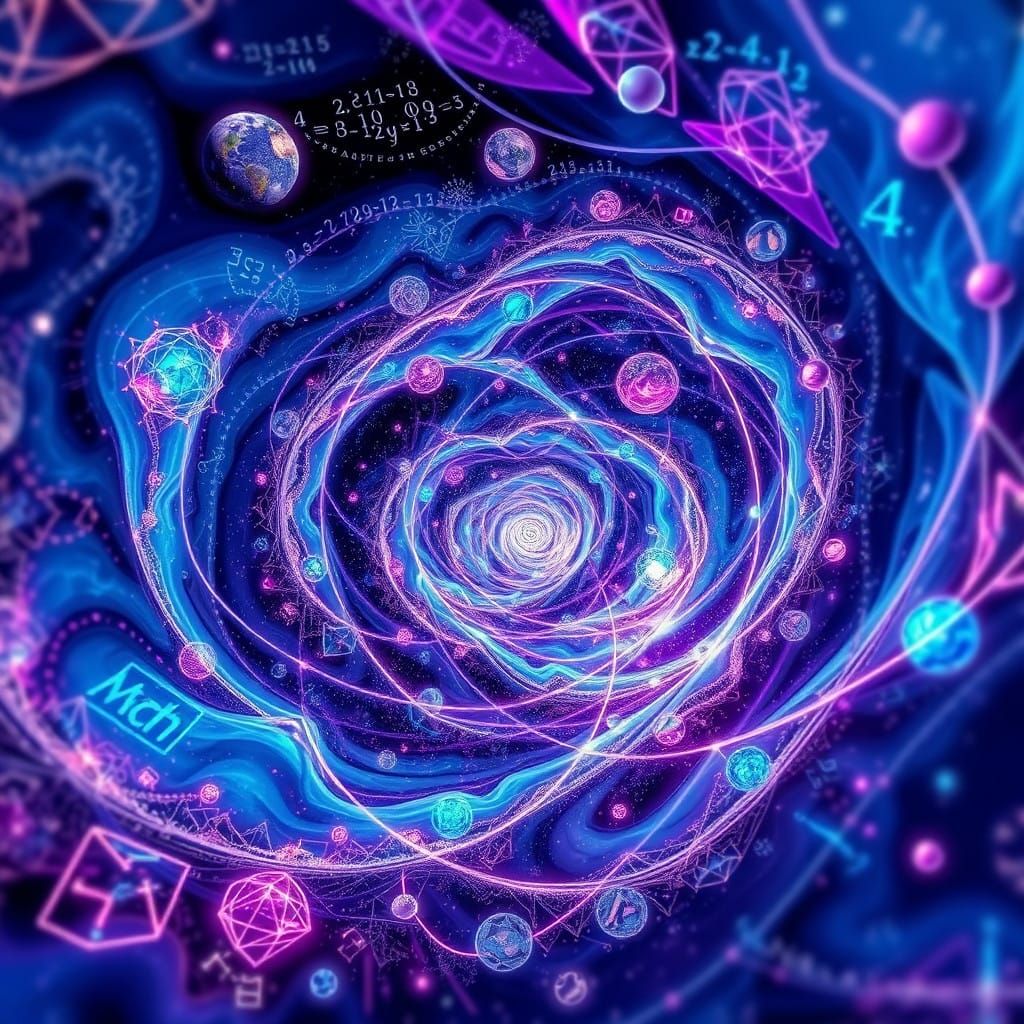 Math All around Us - Vibrant Fractal Tapestry with Holograph...