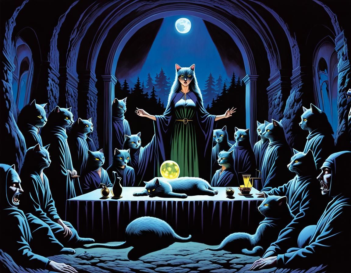 Mysterious Strange Cat Ritual - AI Generated Artwork - NightCafe Creator