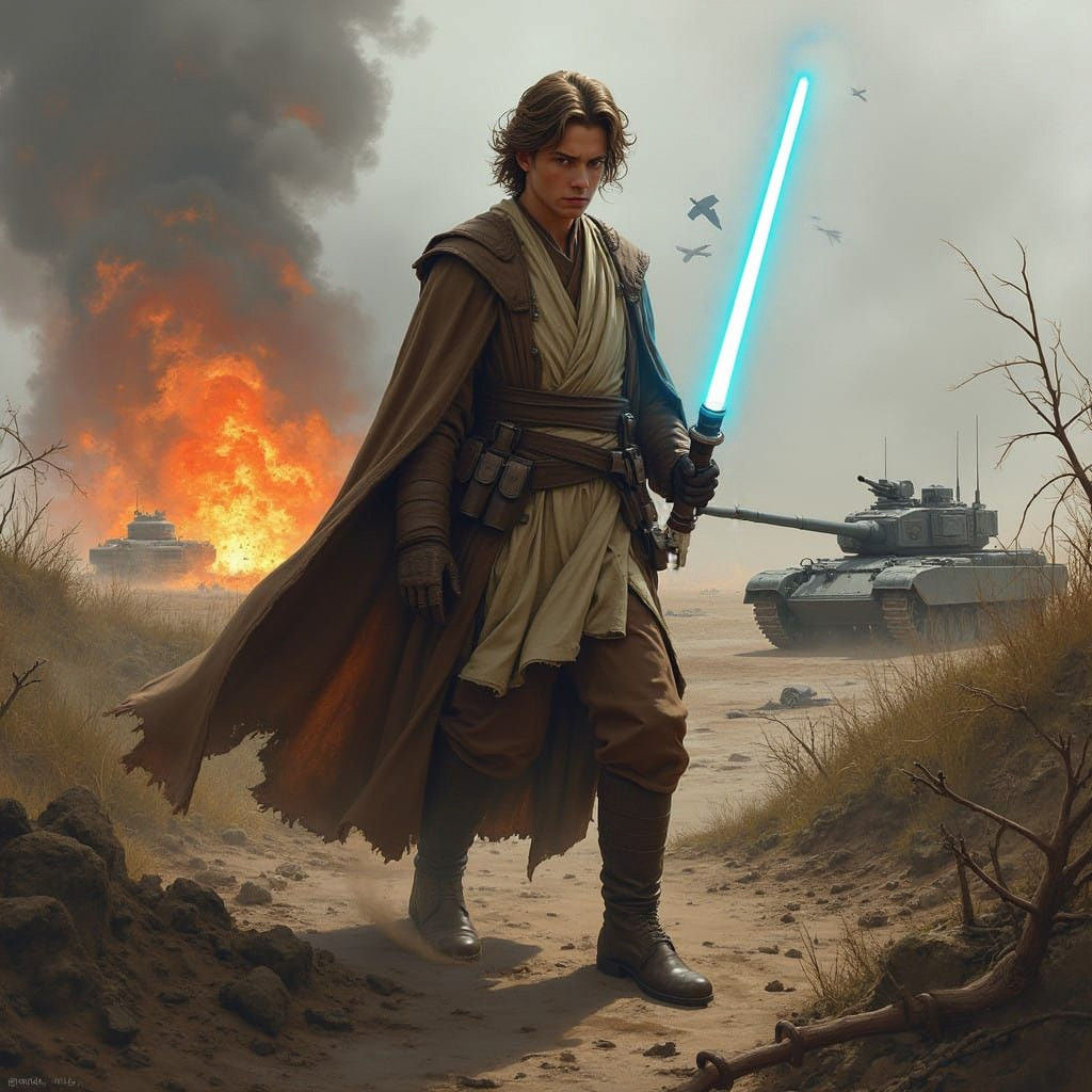 Anakin Skywalker fighting in a different setting