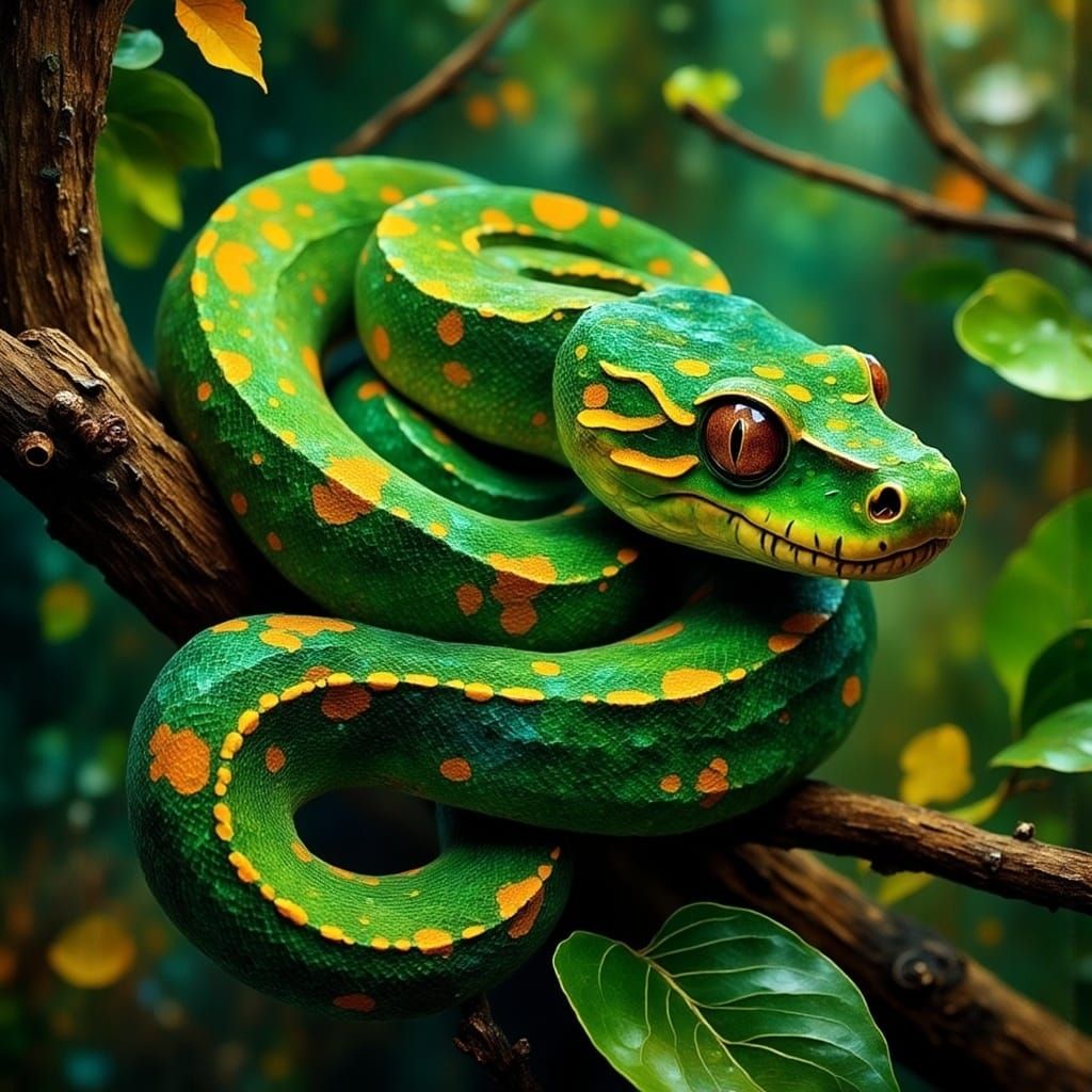 Realistic Baby Green Tree Python in Exquisite Colo... - AI Art