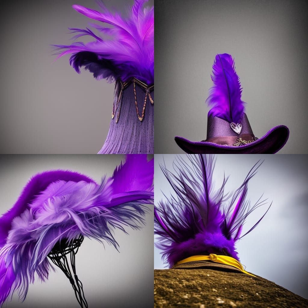 purple witches hat with purple feathers with magical powers floating in ...