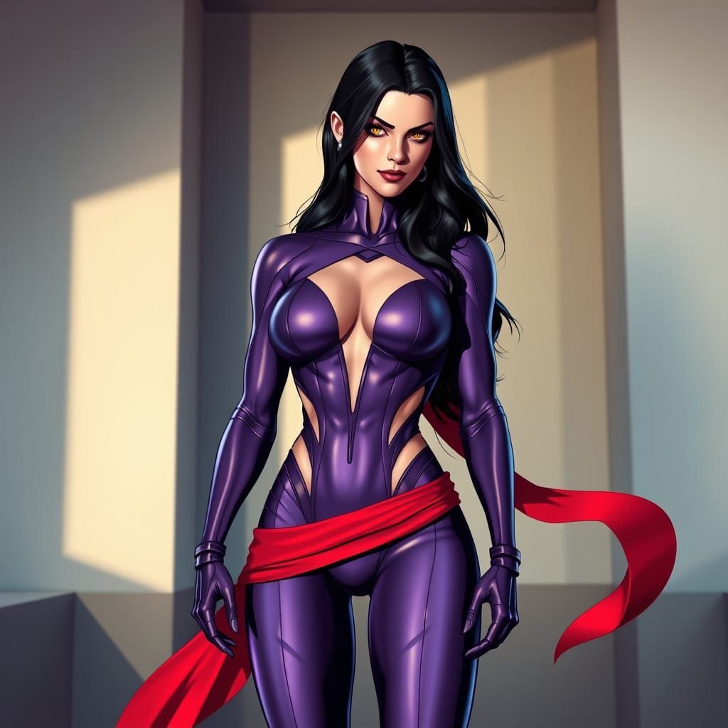 Elegant Psylocke in High-Tech Purple Bodysuit - AI Art