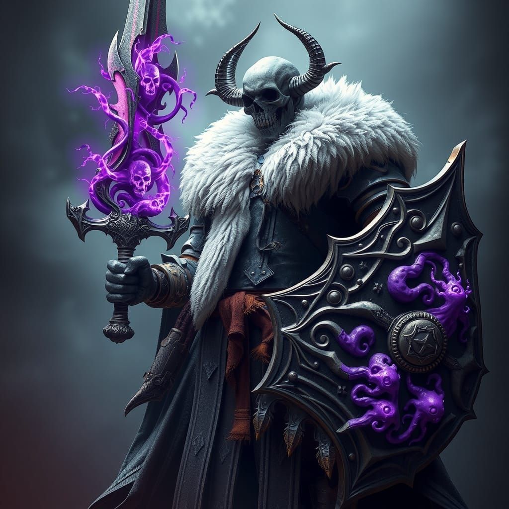 Dark Fantasy Warrior in Weathered Plate Armor with... - AI Art