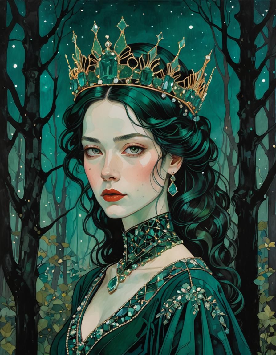 portrait of the night queen in a deep green dress