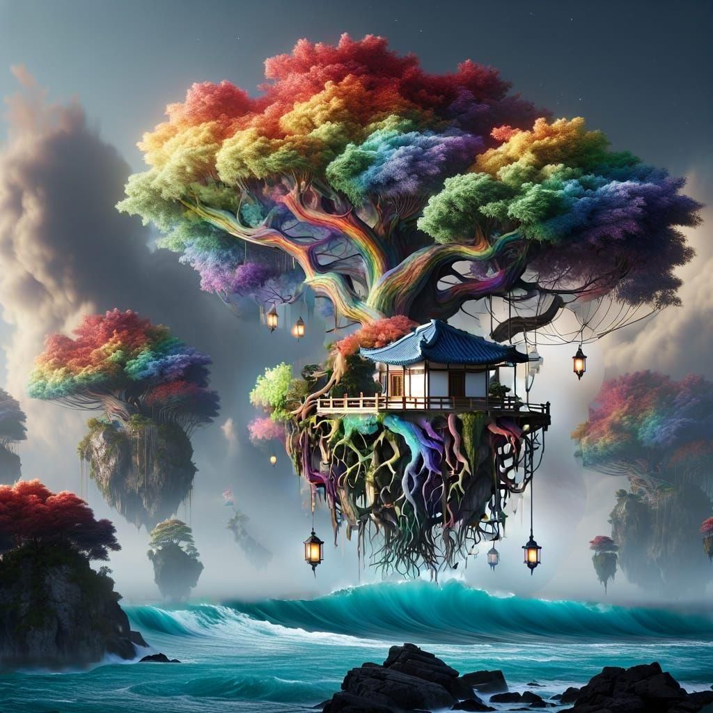 Floating treehouse - AI Generated Artwork - NightCafe Creator