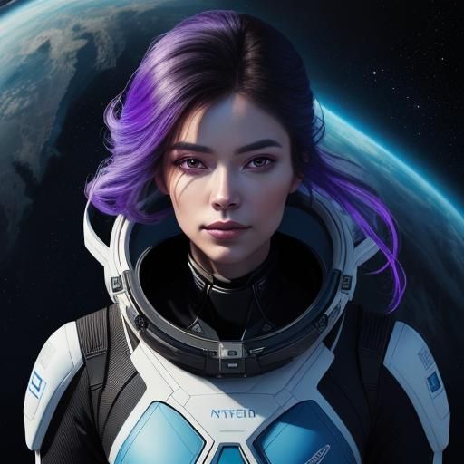 Beautiful Woman in Space - Sleek Space Age Heroine in Nebula