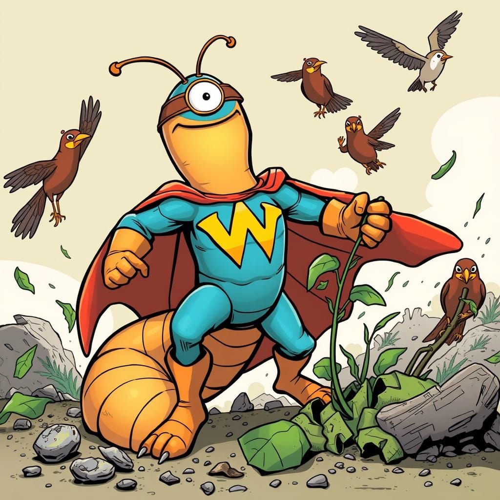 One eyed Will aka WonderWorm, fighting the villainous birds