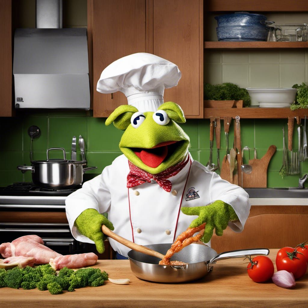 Muppet Swedish chef cooking pork and frog legs - AI Generated Artwork ...