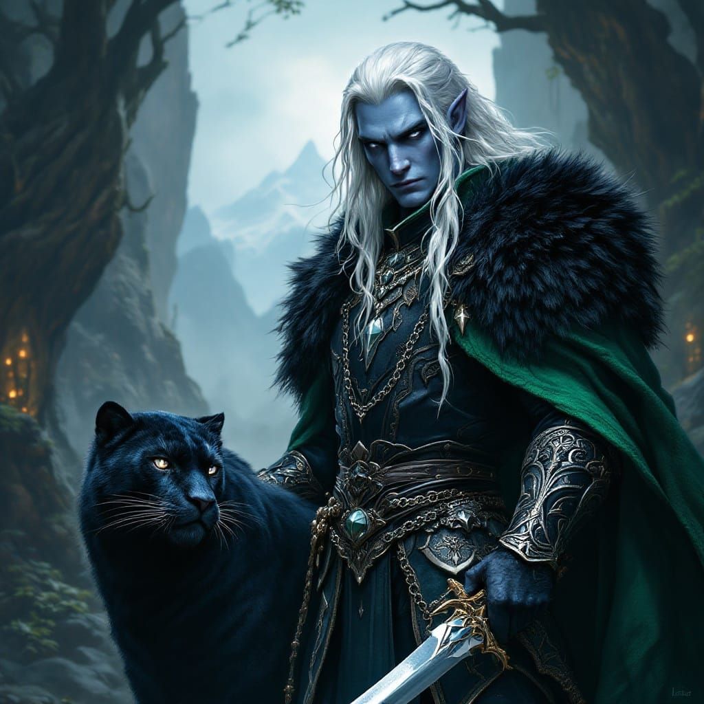 Elegant Dark Elf Ranger Drizzt Do'Urden in Cyberpu... - AI Art