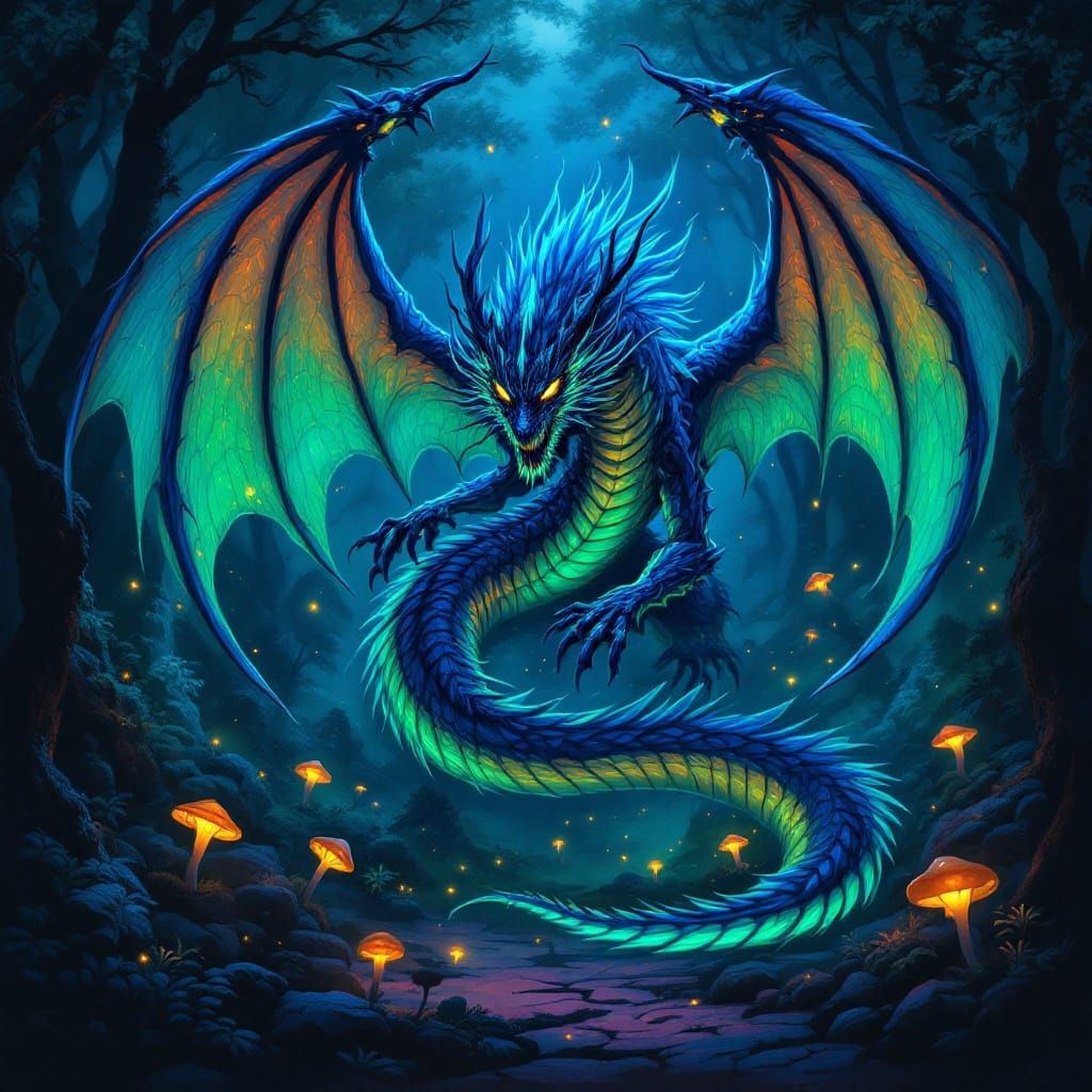 Surreal Dragon Illuminates Dark Fantasy Landscape ... - AI Art