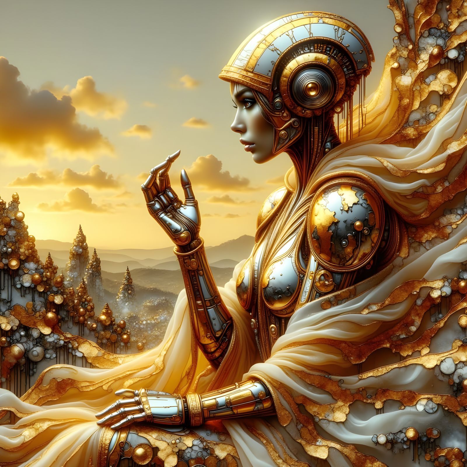 Queen of the Realm - Elegant Robot Goddess in Surreal Metall...