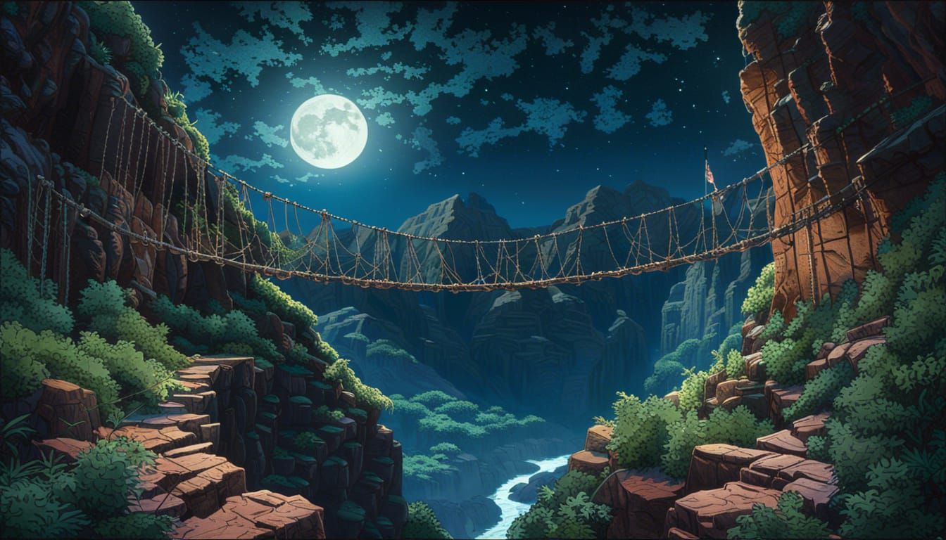Old rope bridge above a deep canyon - AI Generated Artwork - NightCafe ...