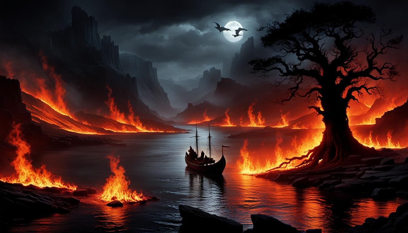 view from the river Styx of Hades - River Styx in Hades: Fie...