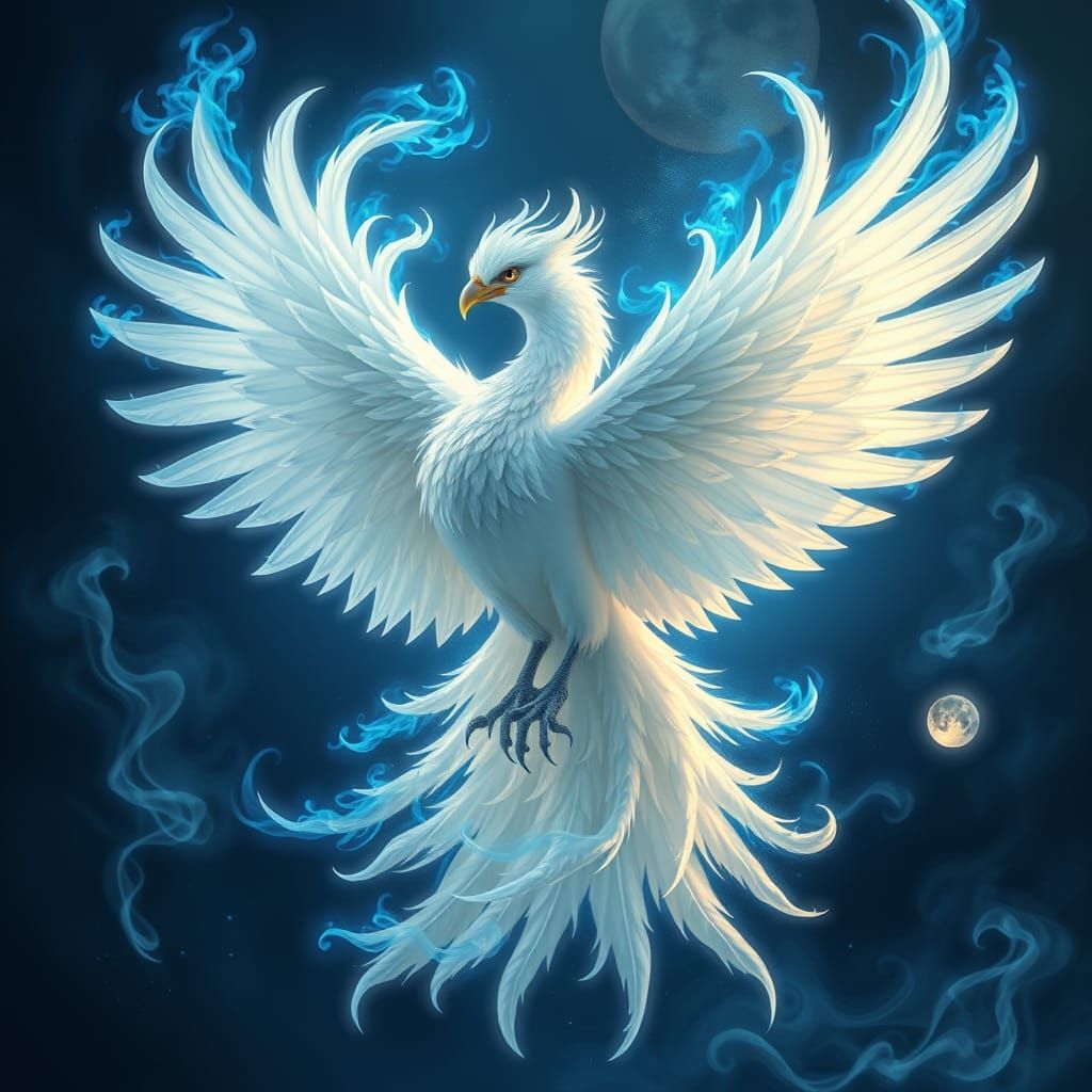 fenix raro branco - Ethereal Phoenix Amidst Celestial Flam...
