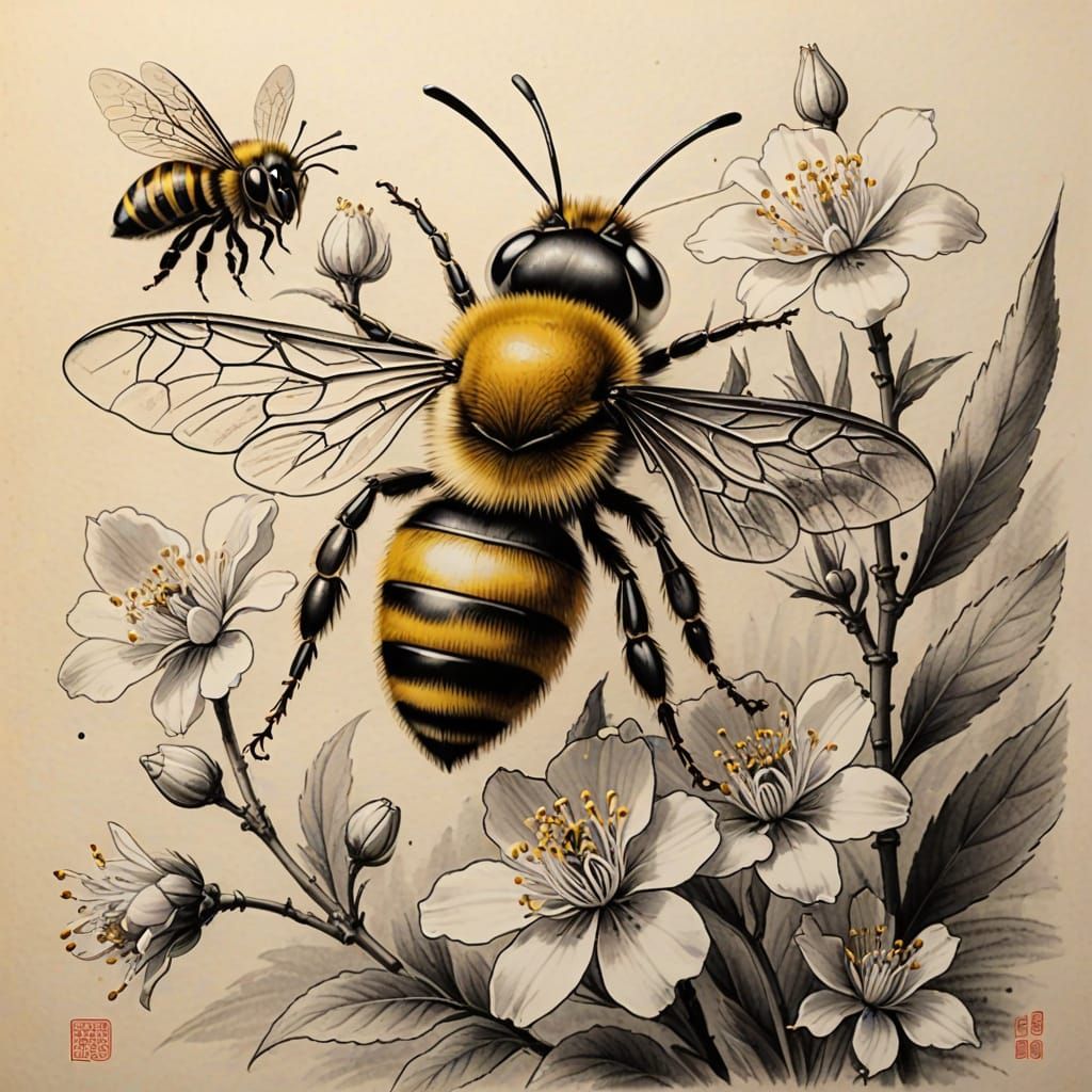 Pencil drawing bee. - Pencil drawing bee.