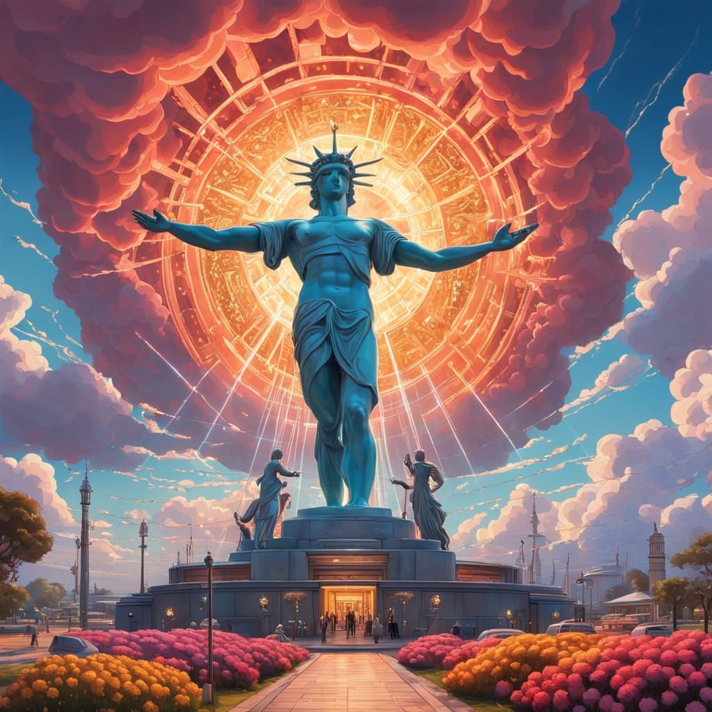 Vibrant Colossus of Rhodes in Ethereal Fantasy Lan... - AI Art