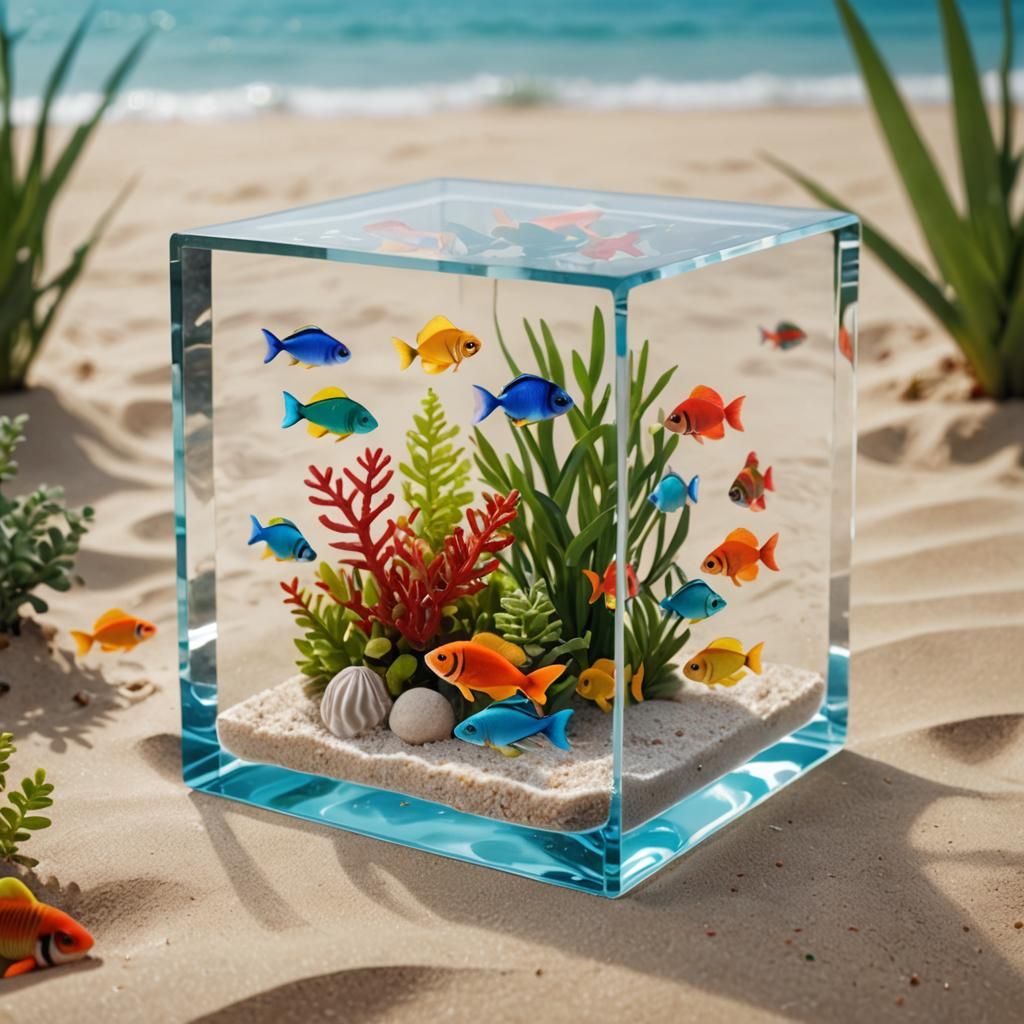 glass cube colorful fishes - AI Generated Artwork - NightCafe Creator