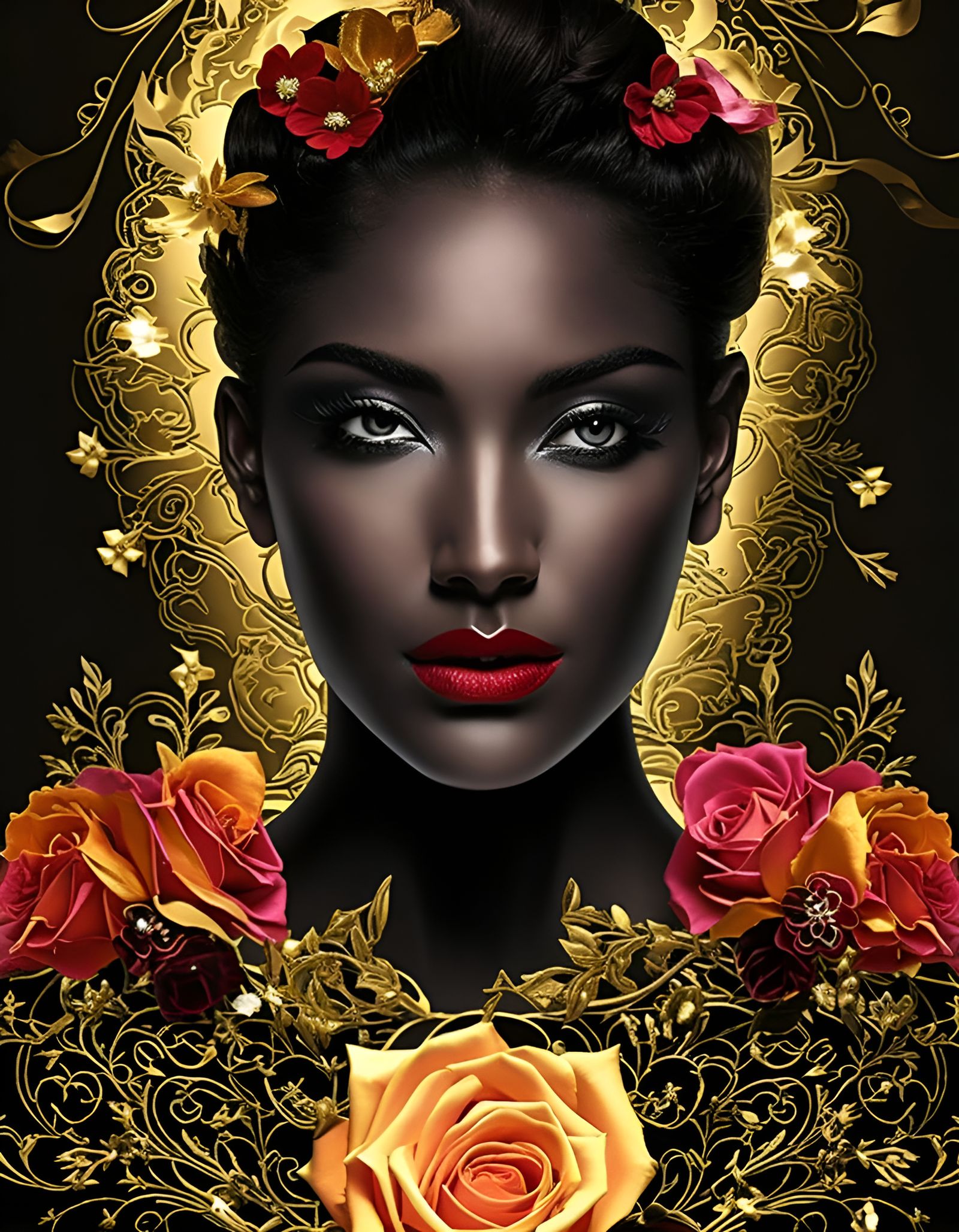 beautiful demon woman covered in flowers; dark muse; fallen angels ...