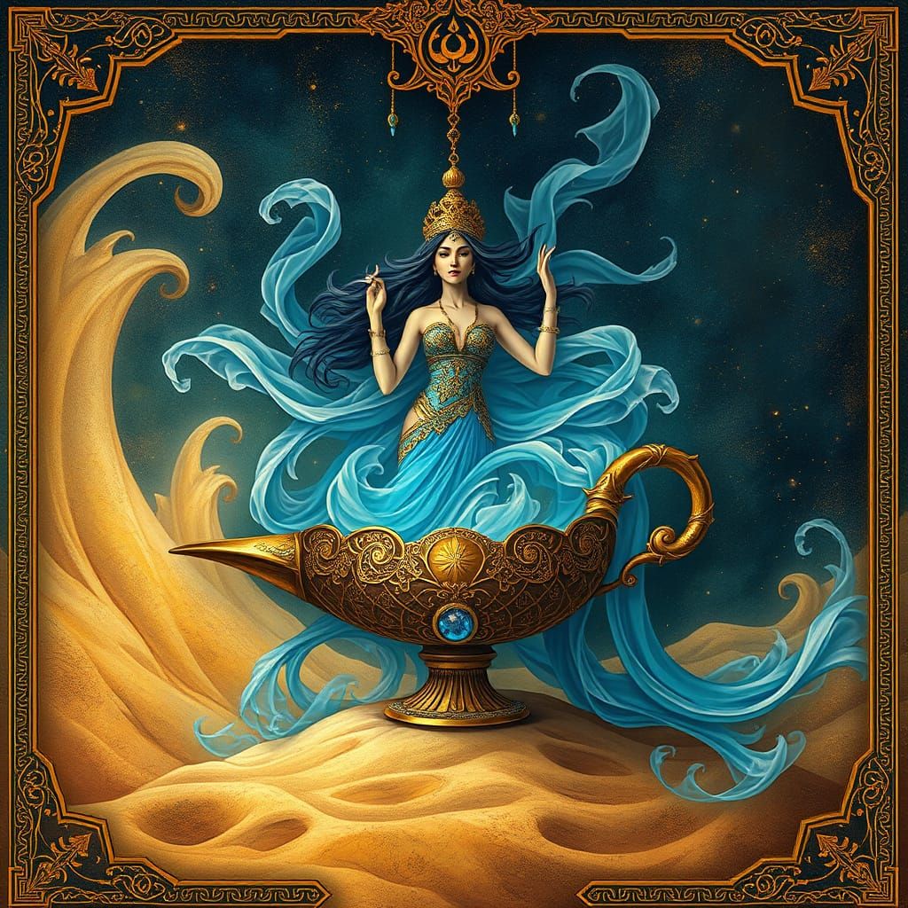 Enchanted Genie Unveiled in Majestic Persian Minia... - AI Art
