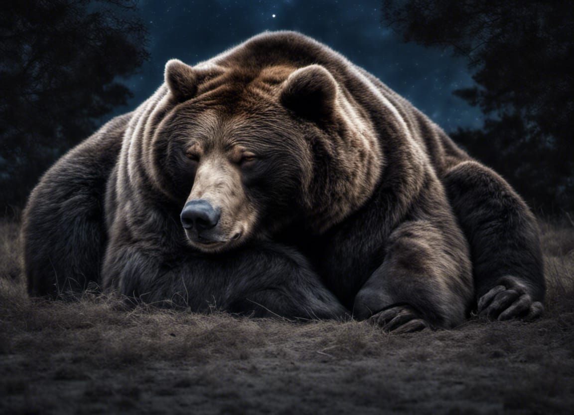 Photograph Portrait obese sleeping Bear: laying under the stars ...